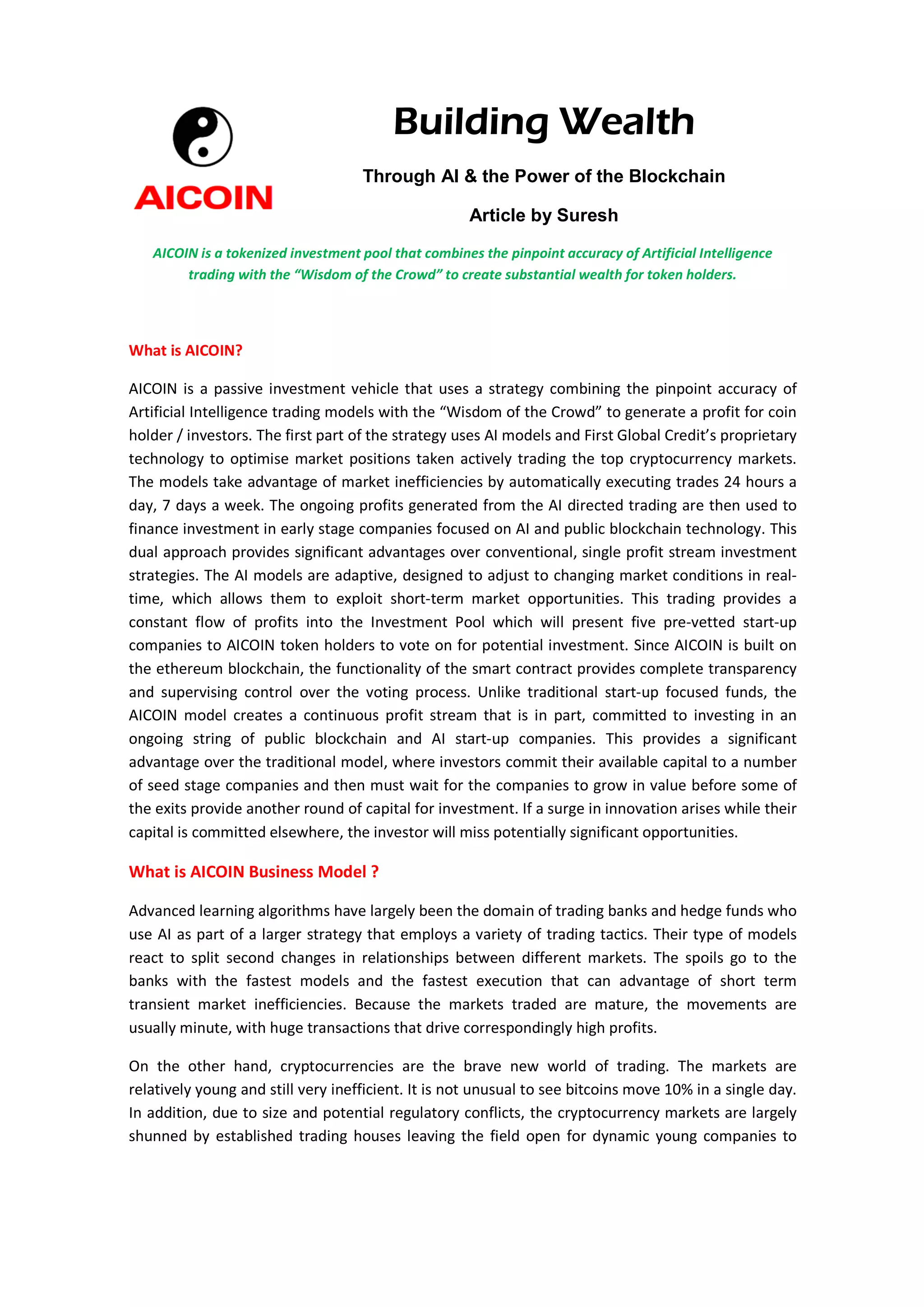 AICOIN is a tokenized investment fund | PDF