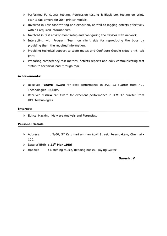 Suresh 2.8yrs hcl | DOC | Operating Systems | Computer Software and Applications