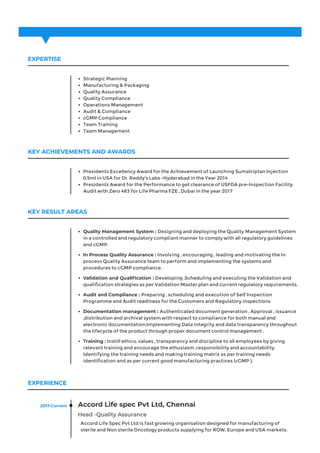 Head, Quality Assurance with about 21 years experience in Manufacturing ...