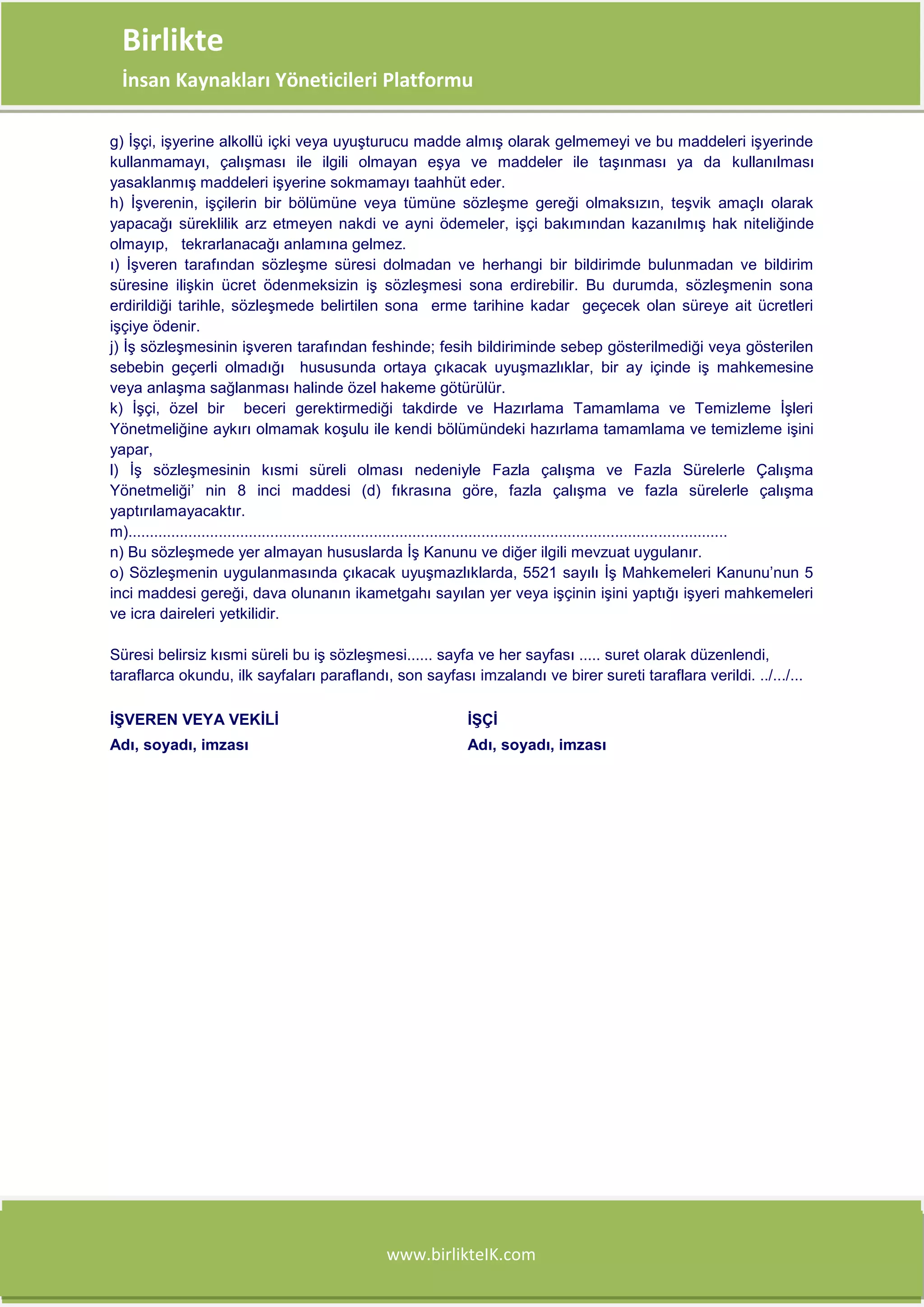 Suresi belirsiz kismi sureli is sozlesmesi ornegi | PDF