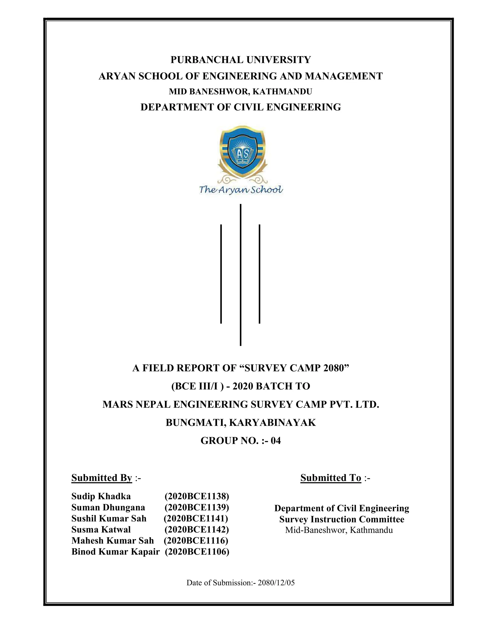 Survey Camp Report (Mars Nepal Engineering Survey Camp) | PDF