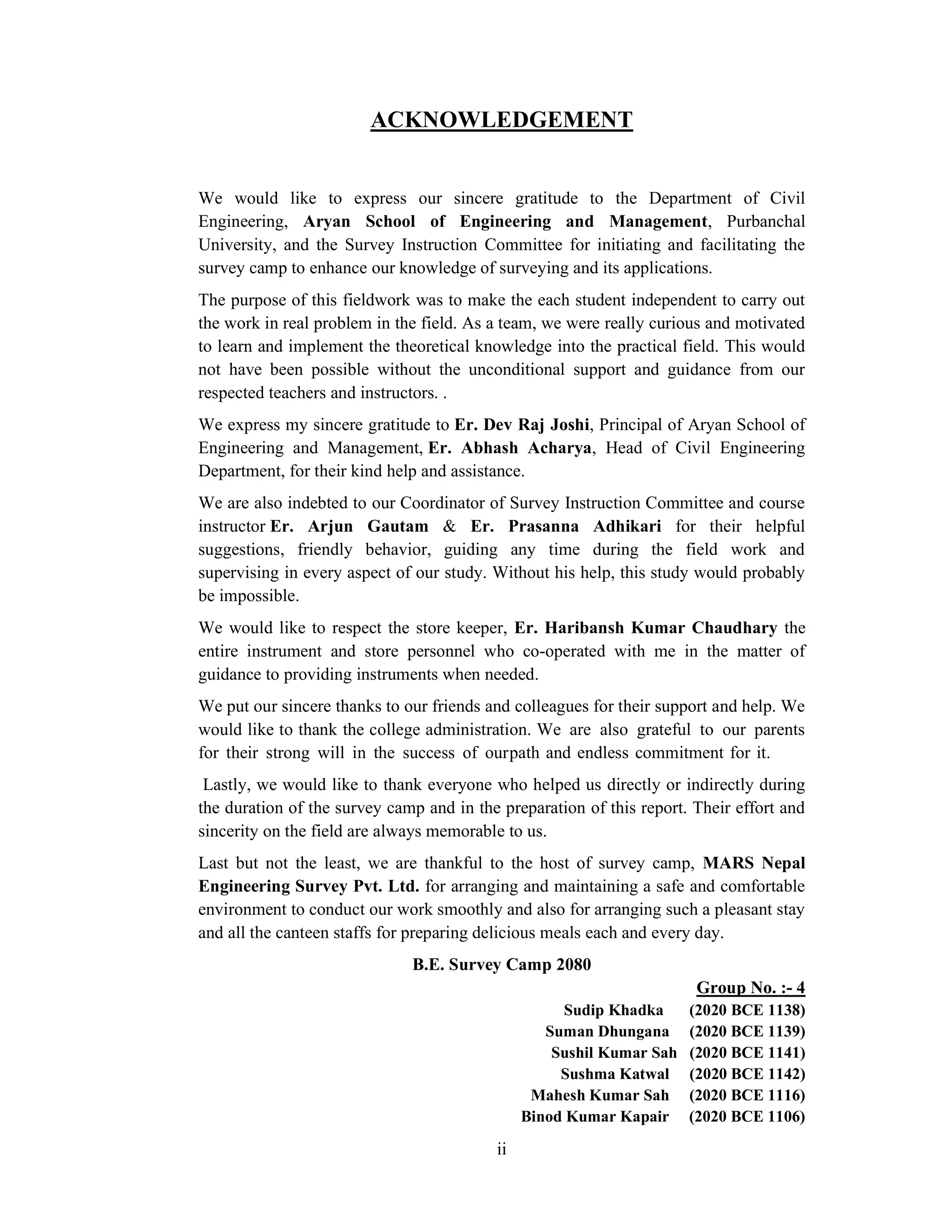 Survey Camp Report (Mars Nepal Engineering Survey Camp) | PDF