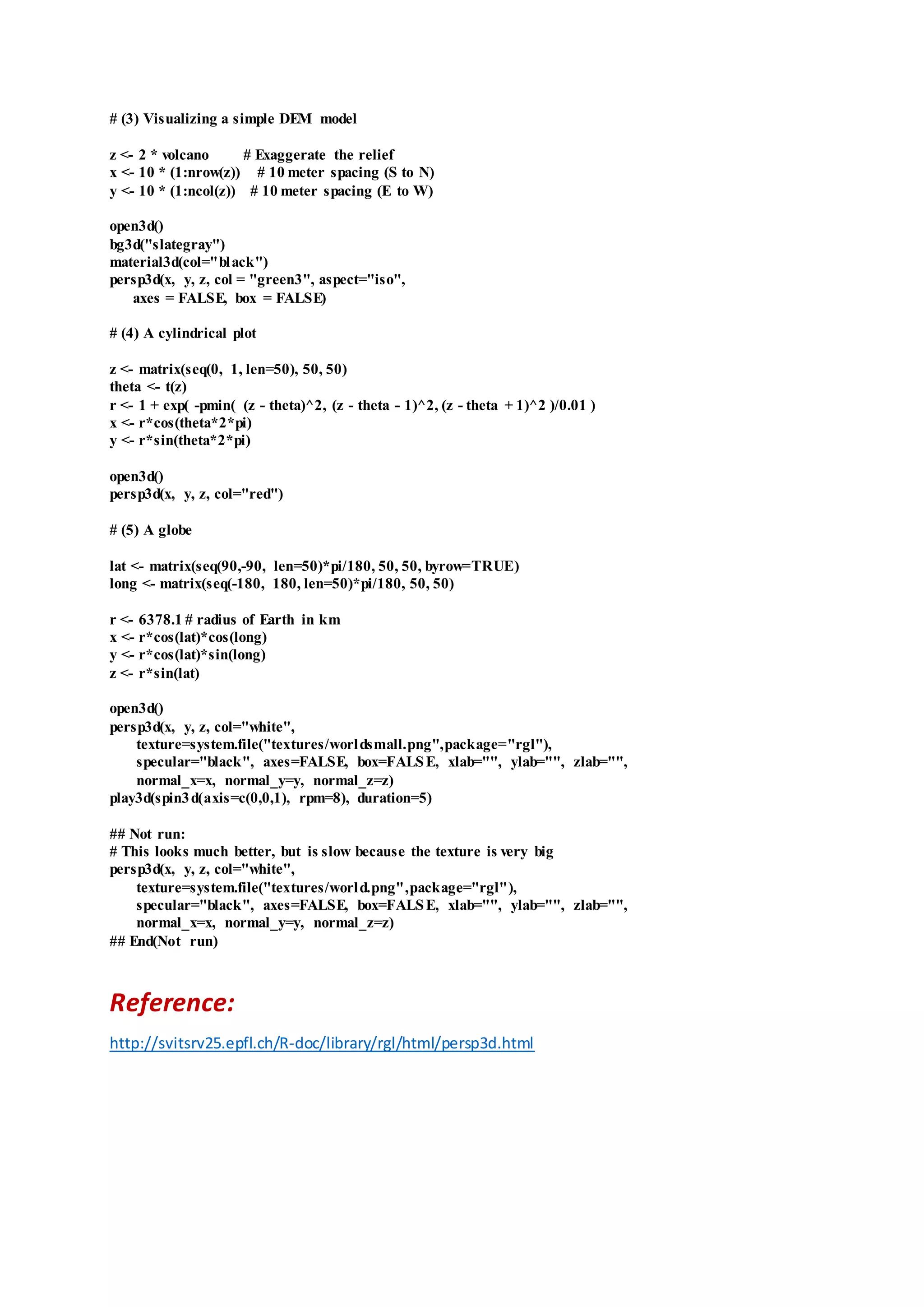Surface3d in R and rgl package. | DOCX | 3-D Graphics | Computer Software and Applications