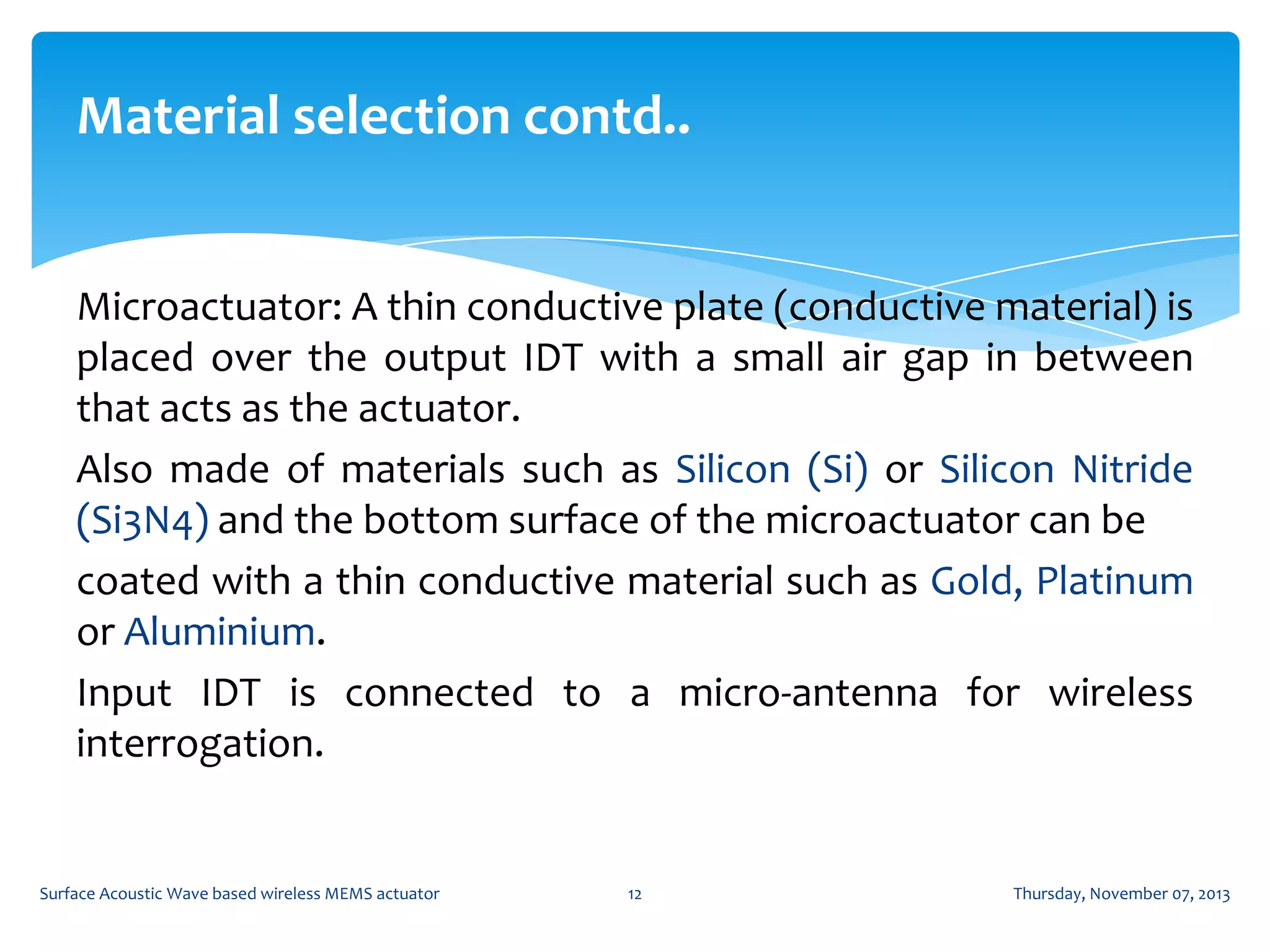 Surface acoustic wave based wireless mems actuators | PPTX