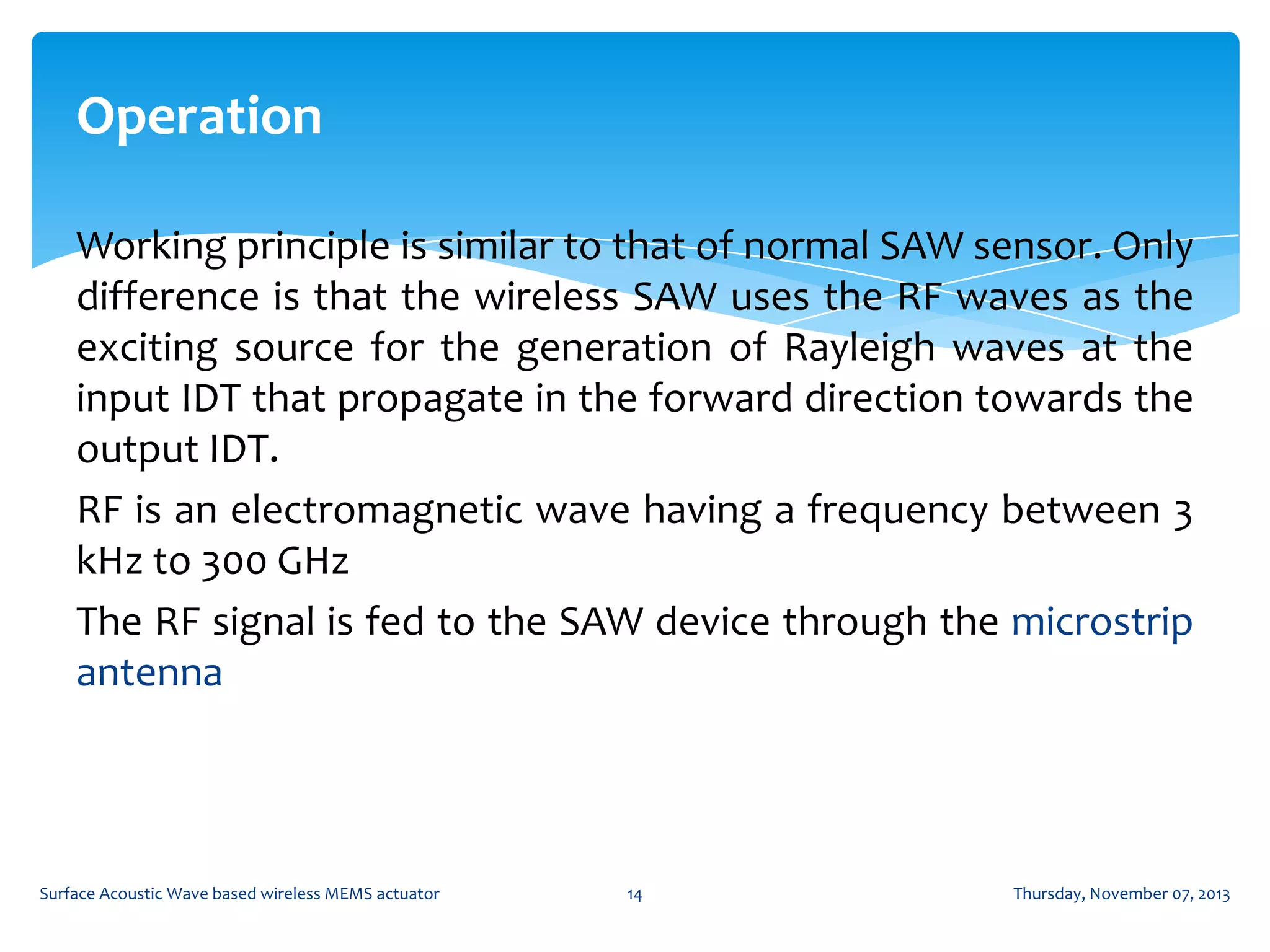 Surface acoustic wave based wireless mems actuators | PPTX