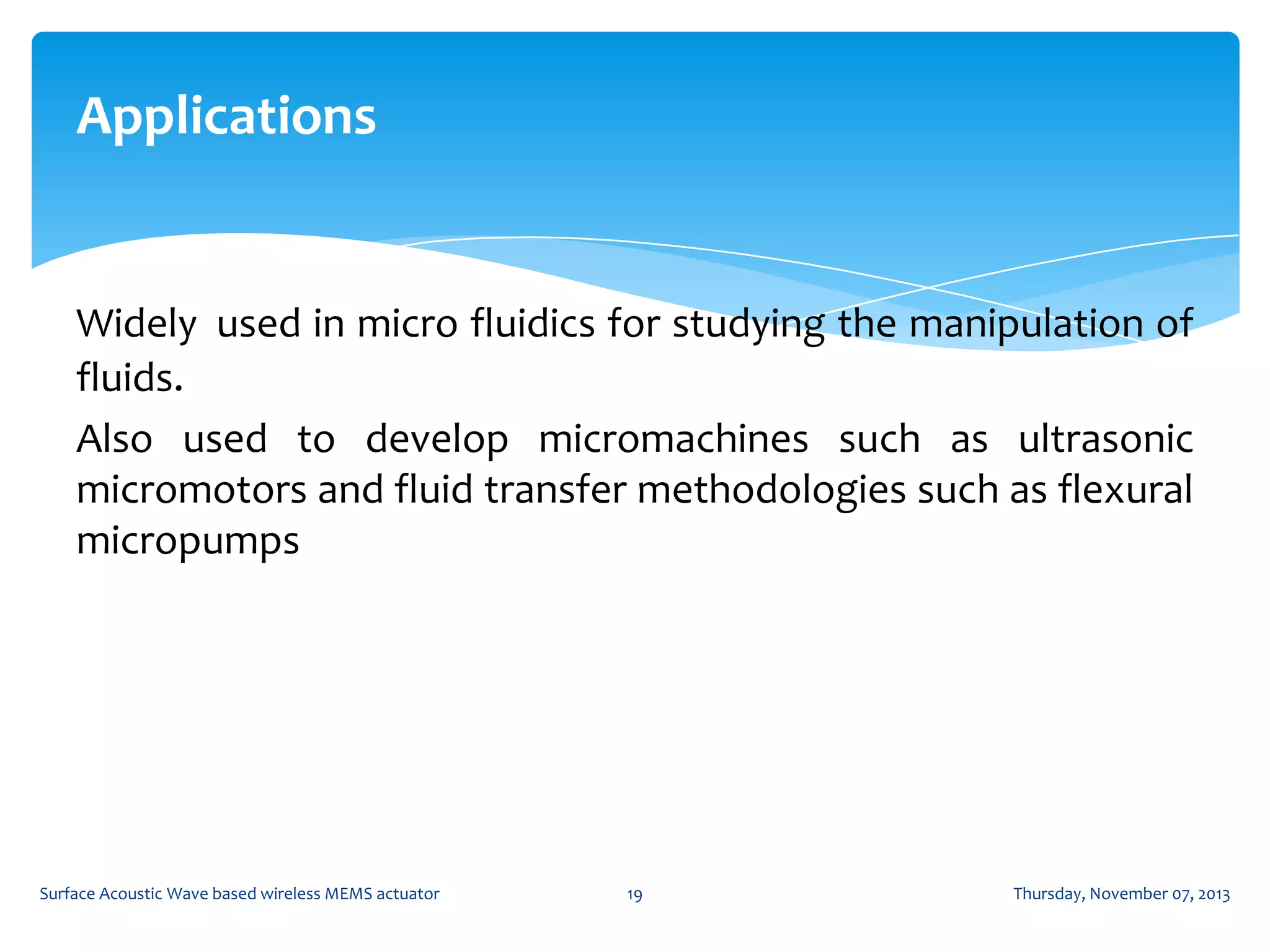 Surface acoustic wave based wireless mems actuators | PPTX | Physics | Science