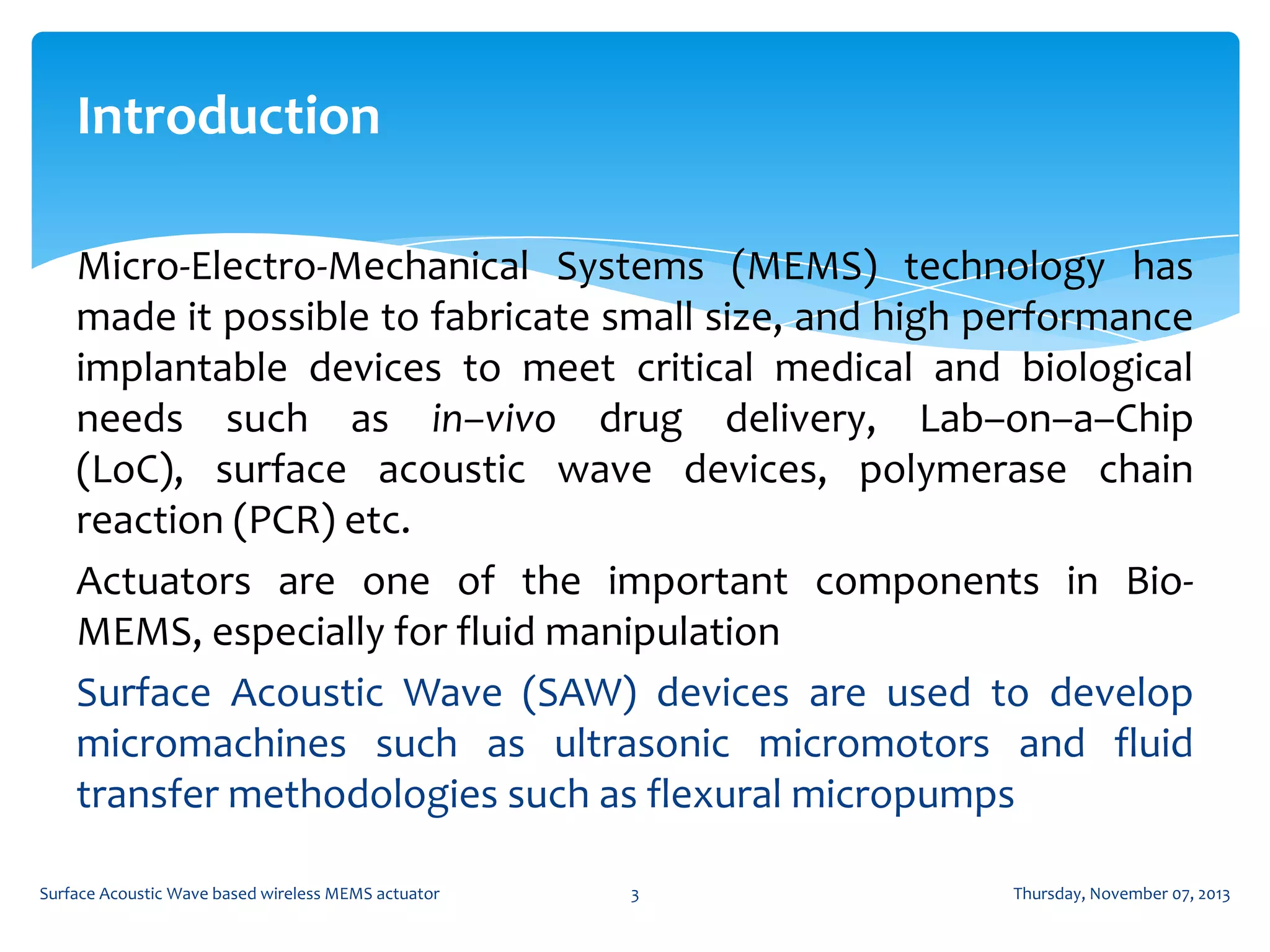 Surface acoustic wave based wireless mems actuators | PPTX | Physics | Science