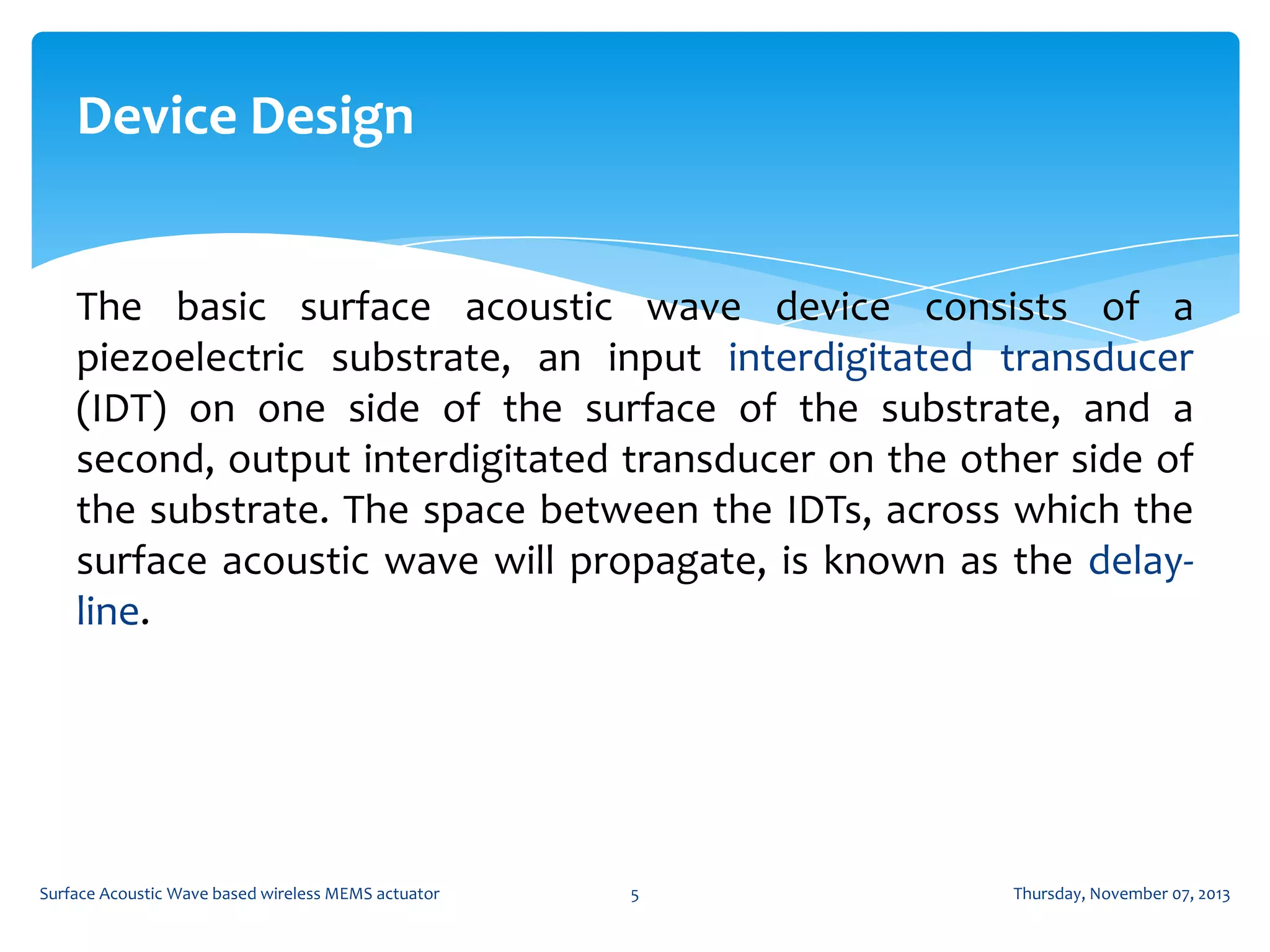 Surface acoustic wave based wireless mems actuators | PPTX
