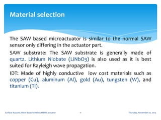 Surface acoustic wave based wireless mems actuators | PPTX