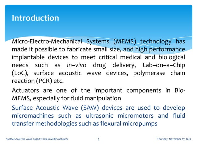 Surface acoustic wave based wireless mems actuators | PPT
