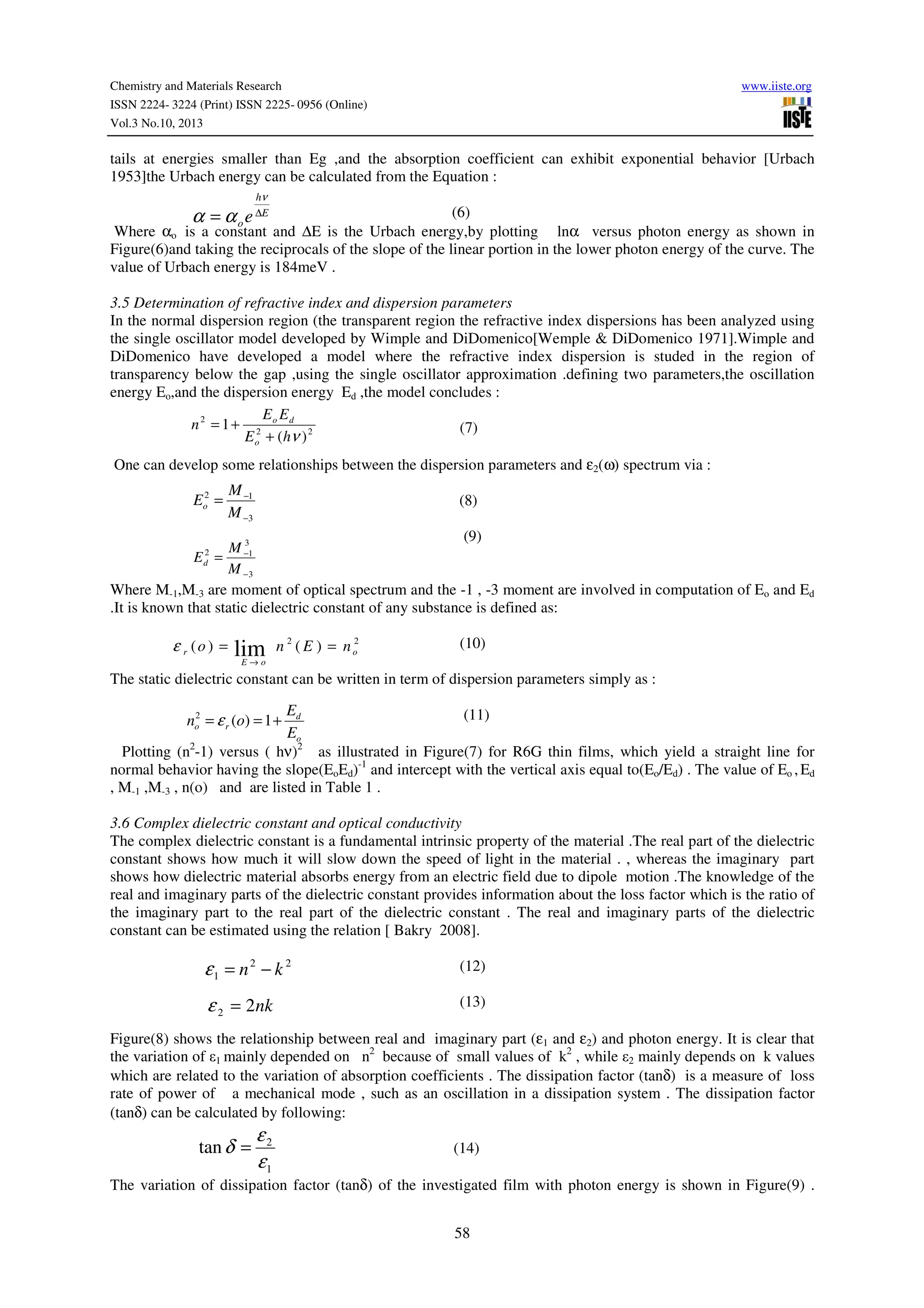 Surface and volume energy loss , optical conductivity of rhodamine 6 g ...