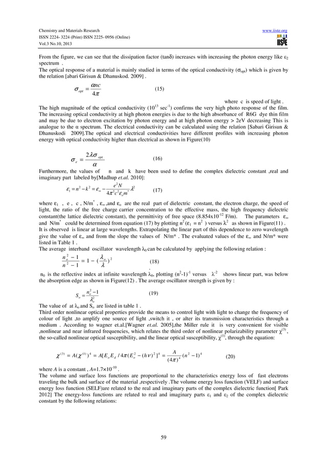 Surface and volume energy loss , optical conductivity of rhodamine 6 g ...