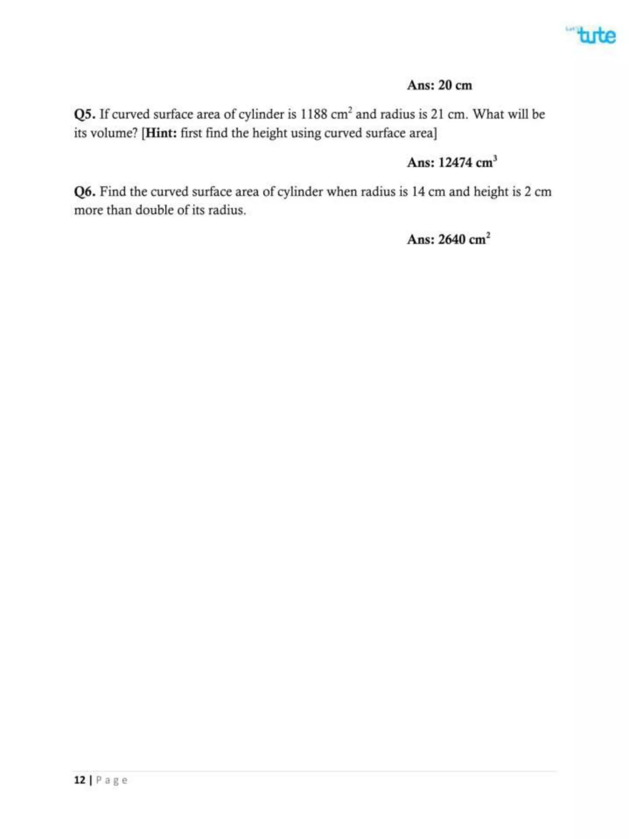 Surface Area of Cube, Cuboid and Cylinder - Surface Area And Volumes ...