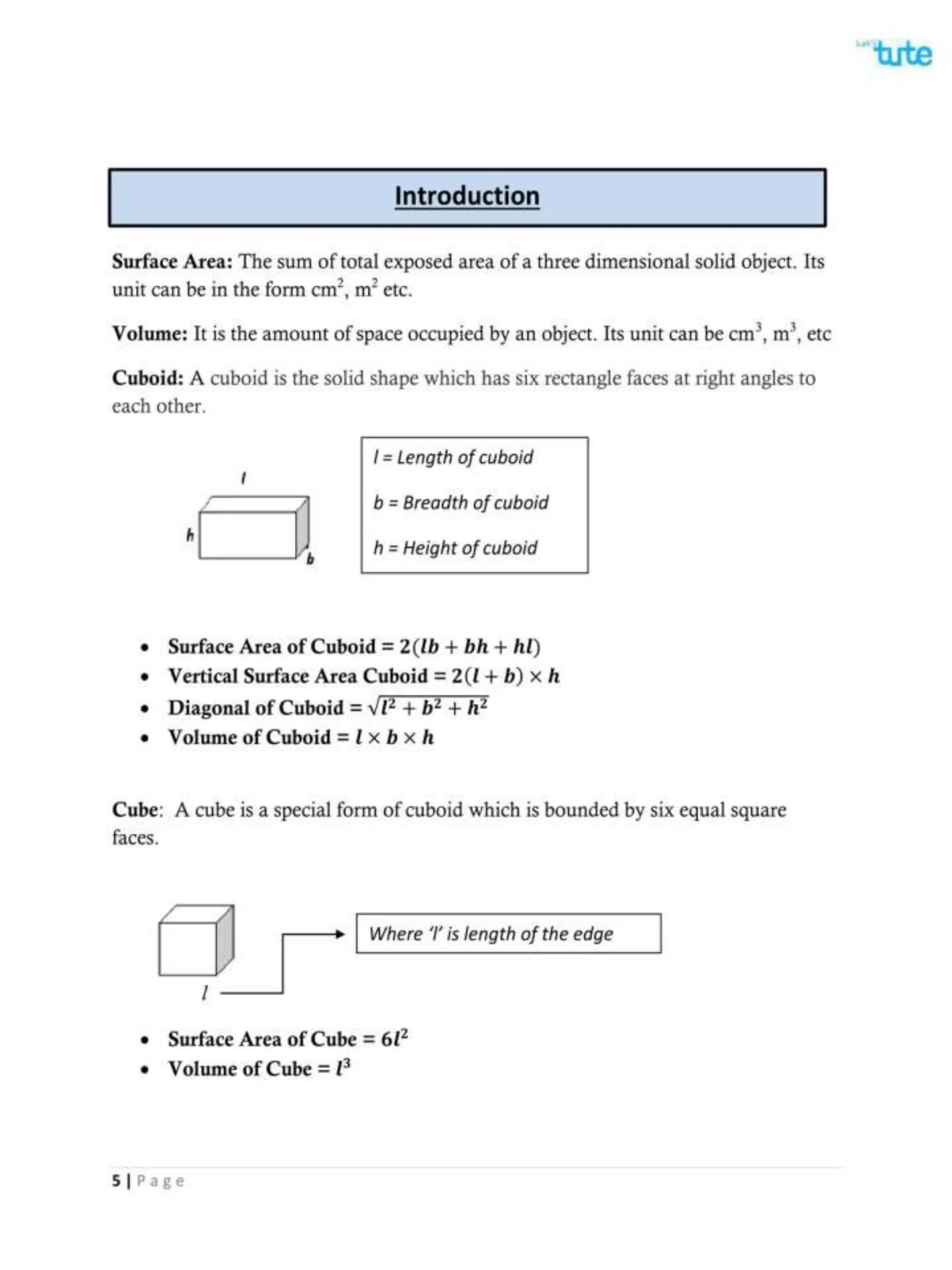 Surface Area of Cube, Cuboid and Cylinder - Surface Area And Volumes ...