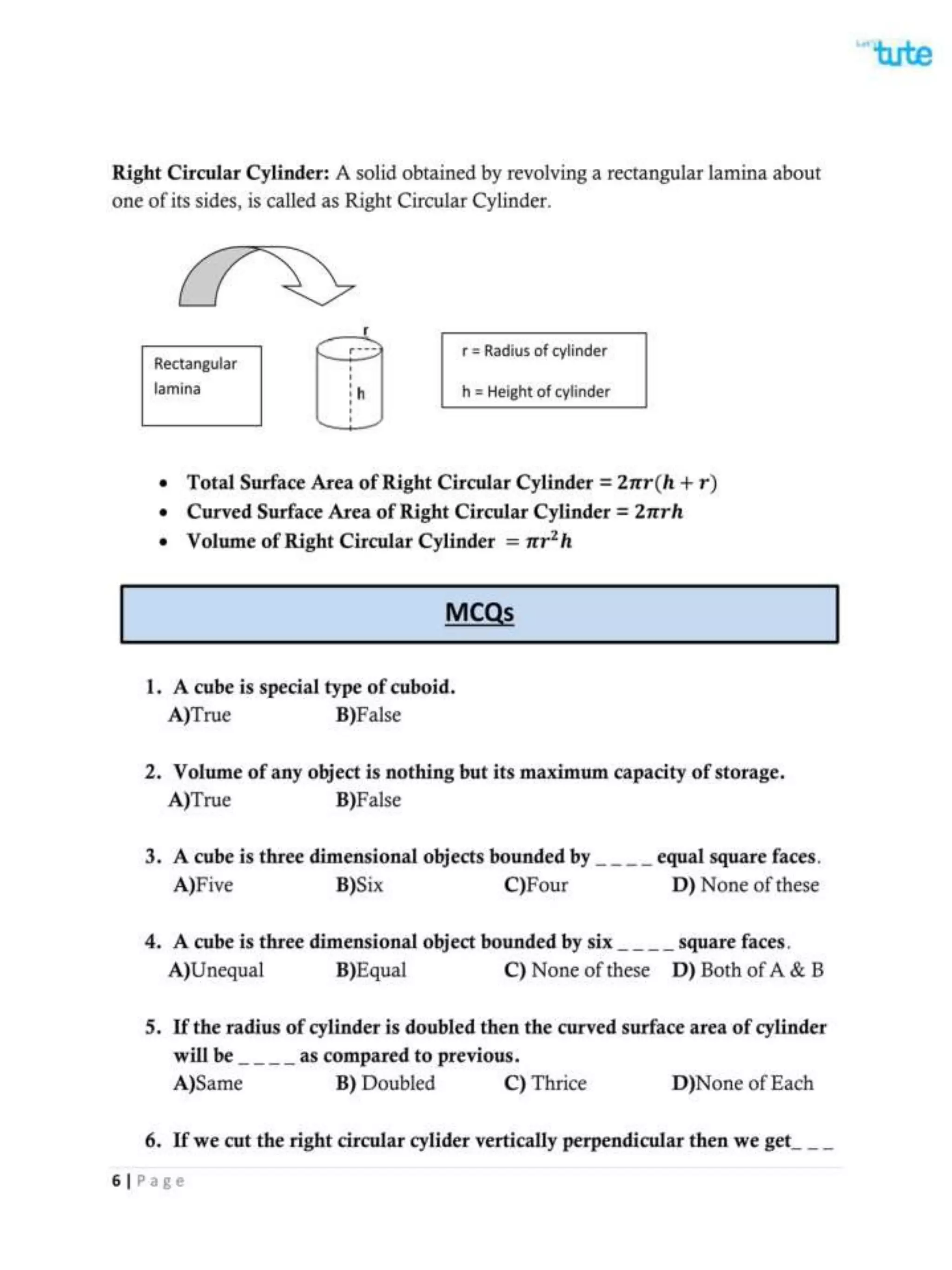 Surface Area of Cube, Cuboid and Cylinder - Surface Area And Volumes ...