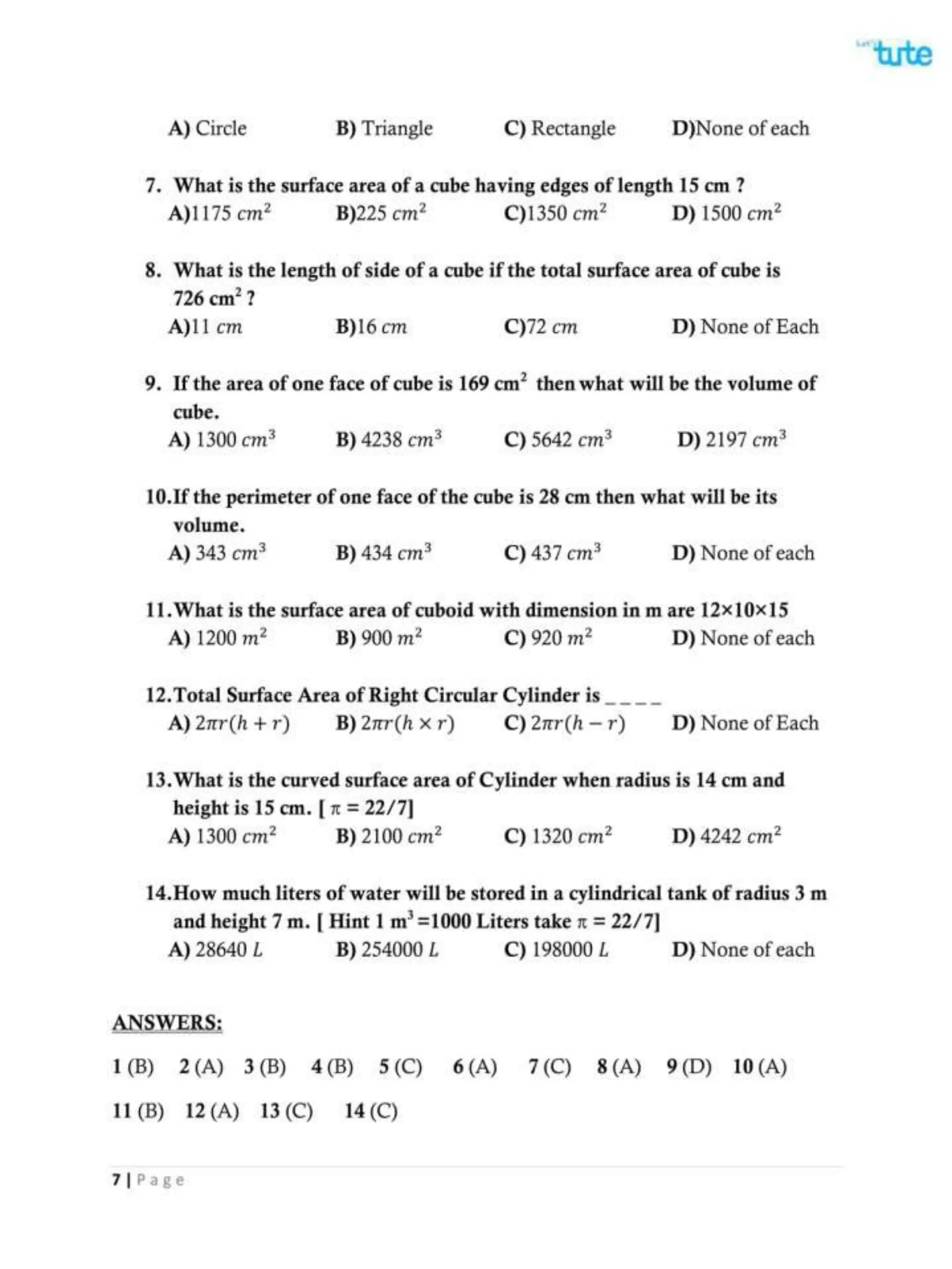 Surface Area of Cube, Cuboid and Cylinder - Surface Area And Volumes ...