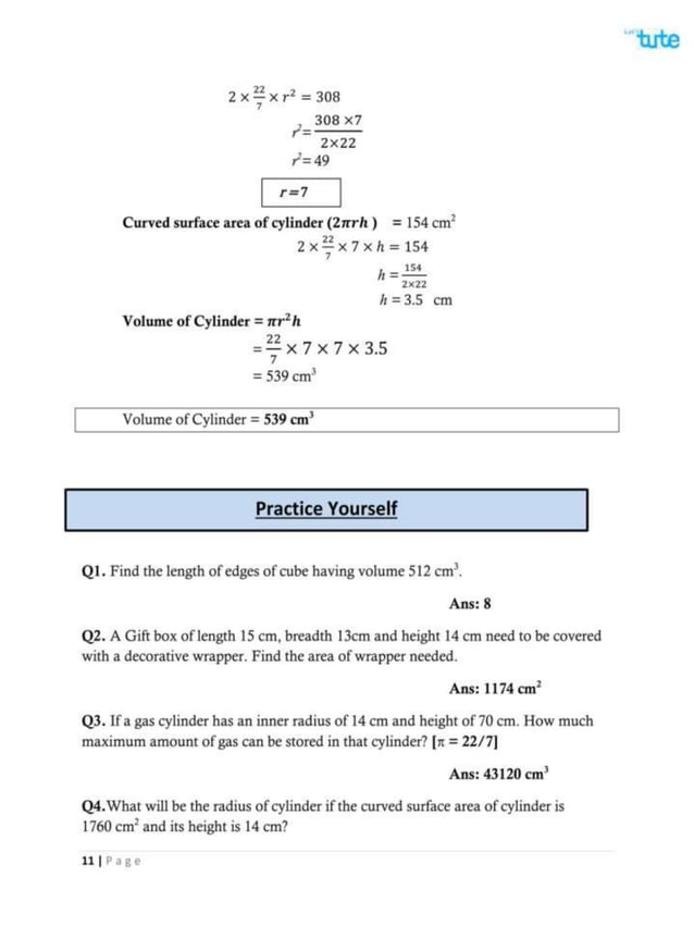 Surface Area of Cube, Cuboid and Cylinder - Surface Area And Volumes ...