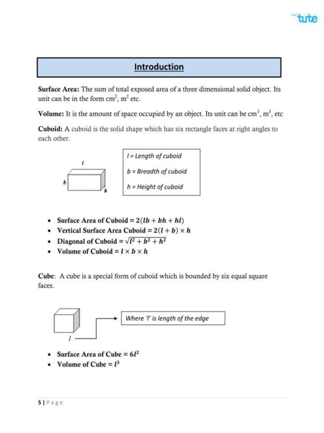 Surface Area of Cube, Cuboid and Cylinder - Surface Area And Volumes ...