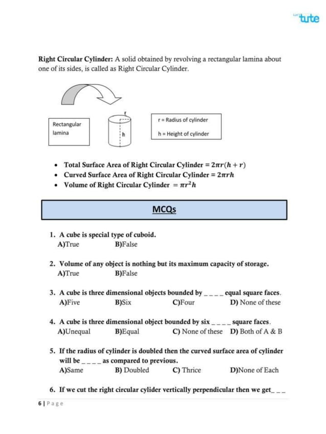 Surface Area of Cube, Cuboid and Cylinder - Surface Area And Volumes ...