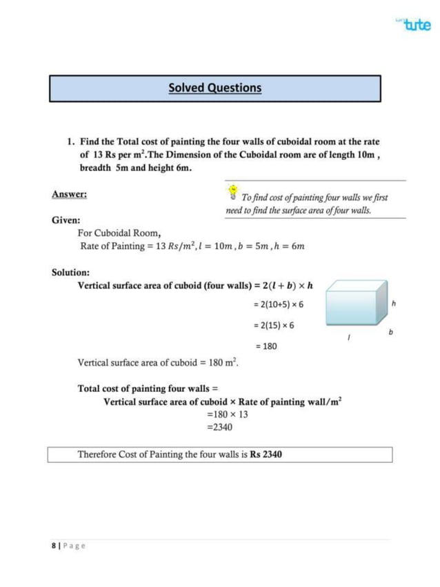 Surface Area of Cube, Cuboid and Cylinder - Surface Area And Volumes ...