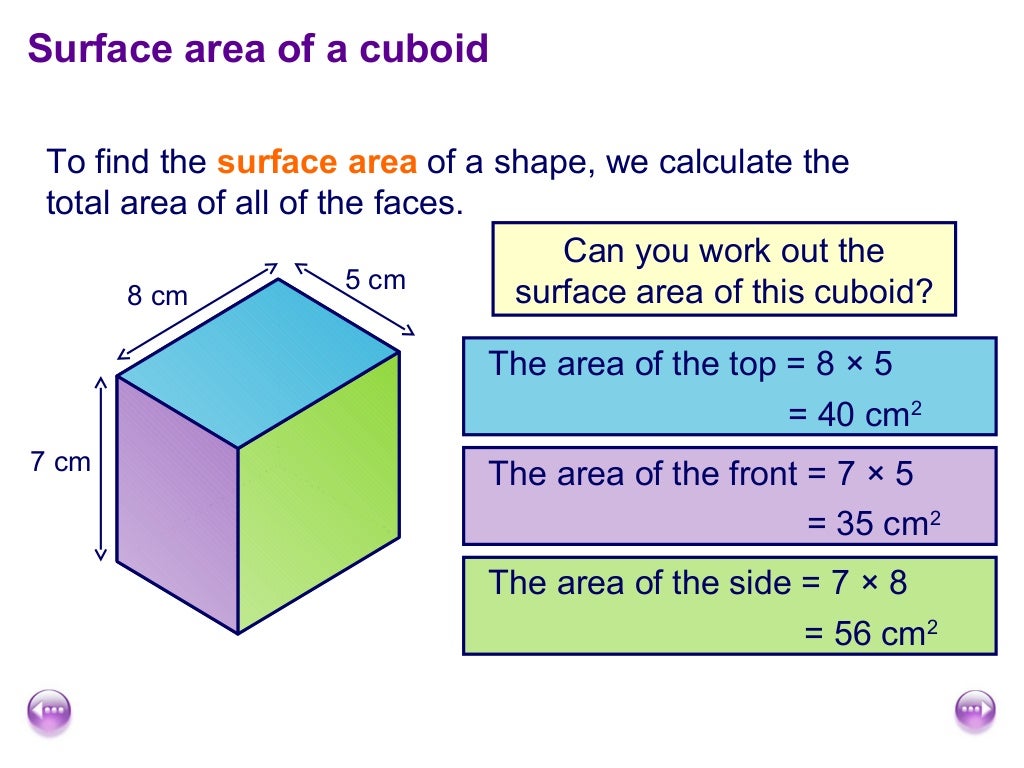 Surface area and volume of cuboids