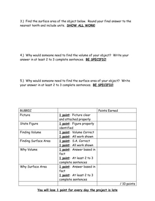 Surface area and volume project | DOC