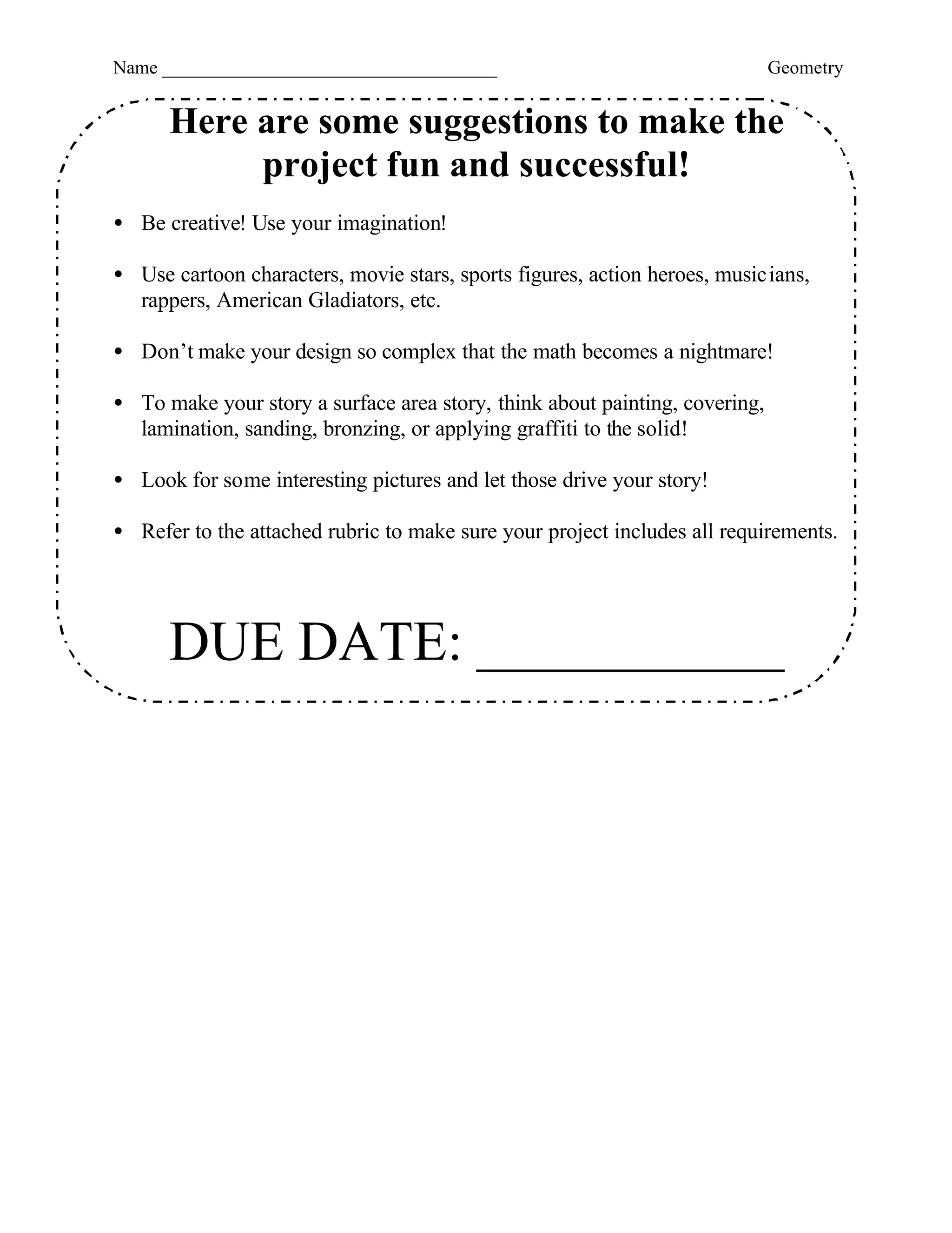 Surface area project rubric | PDF