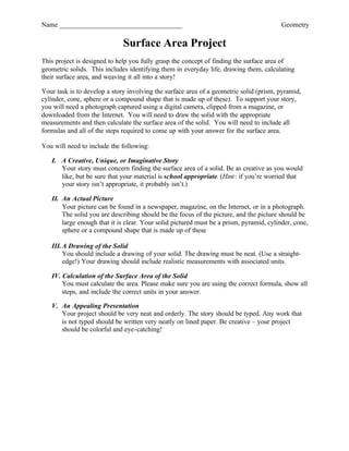 Surface area project rubric | PDF