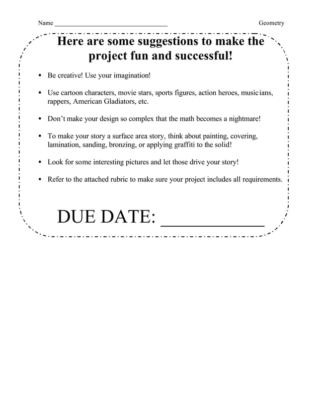 Surface area project rubric | PDF