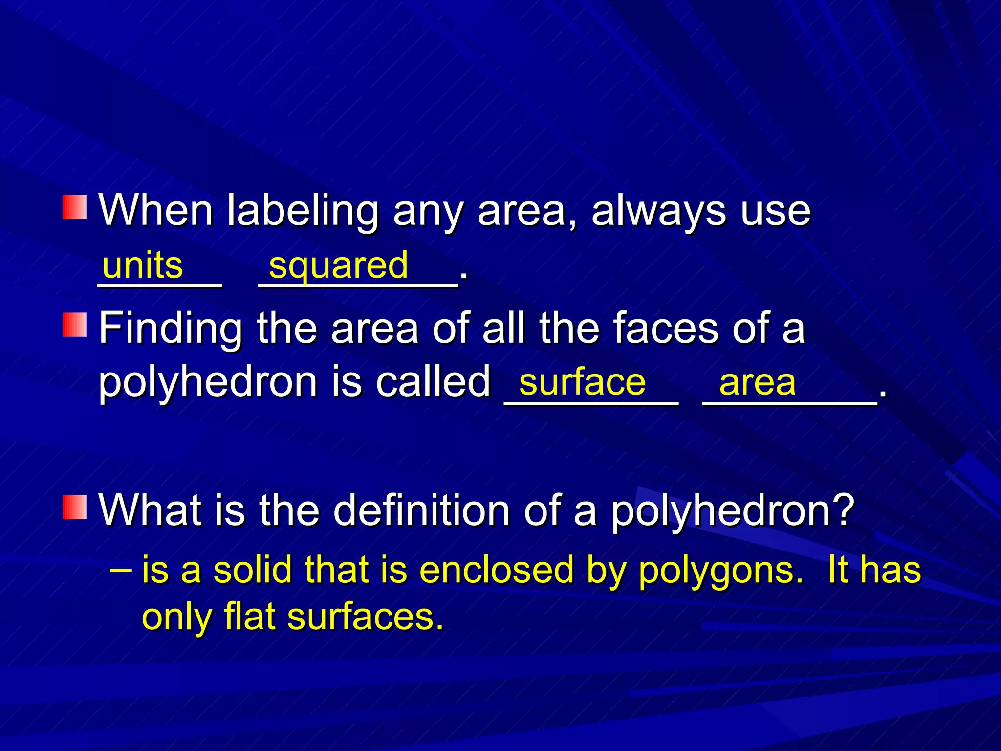 Surface area review and quiz 1 | PPT