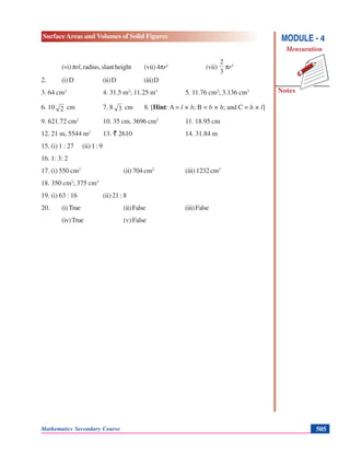SURFACE AREAS AND VOLUMES OF SOLID FIGURES - MENSURATION | PDF