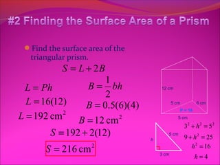 Surface areas of prisms and cylinders | PPT