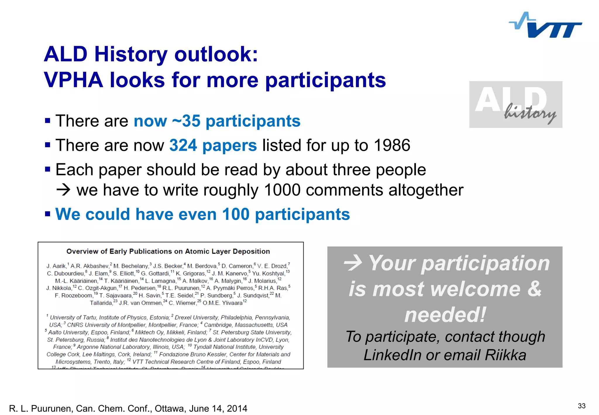 Invited talk at 98th CSC: Surface chemistry of ALD: mechanisms and conformality | PPT
