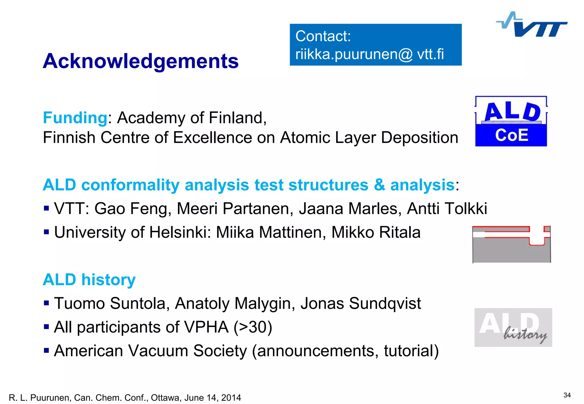 Invited talk at 98th CSC: Surface chemistry of ALD: mechanisms and conformality | PPT