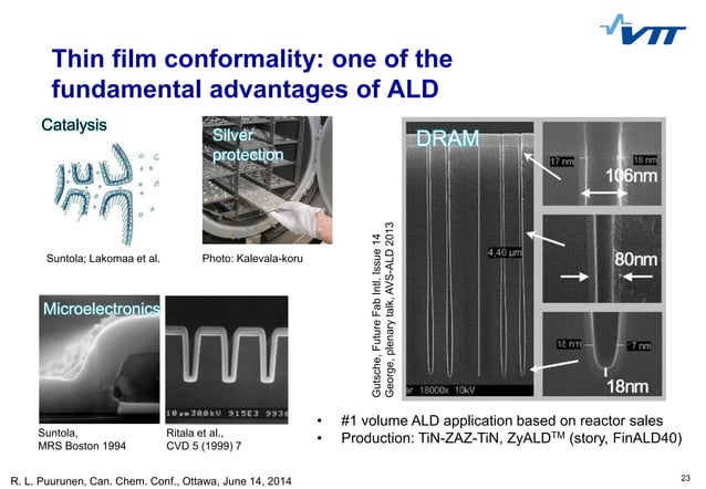 Invited talk at 98th CSC: Surface chemistry of ALD: mechanisms and conformality | PPT