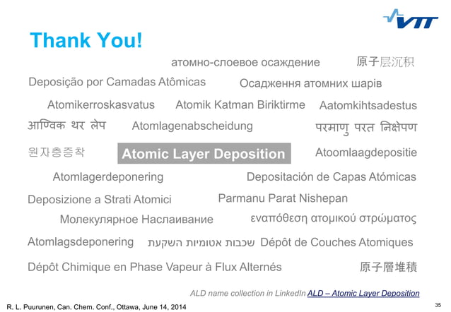 Invited talk at 98th CSC: Surface chemistry of ALD: mechanisms and ...