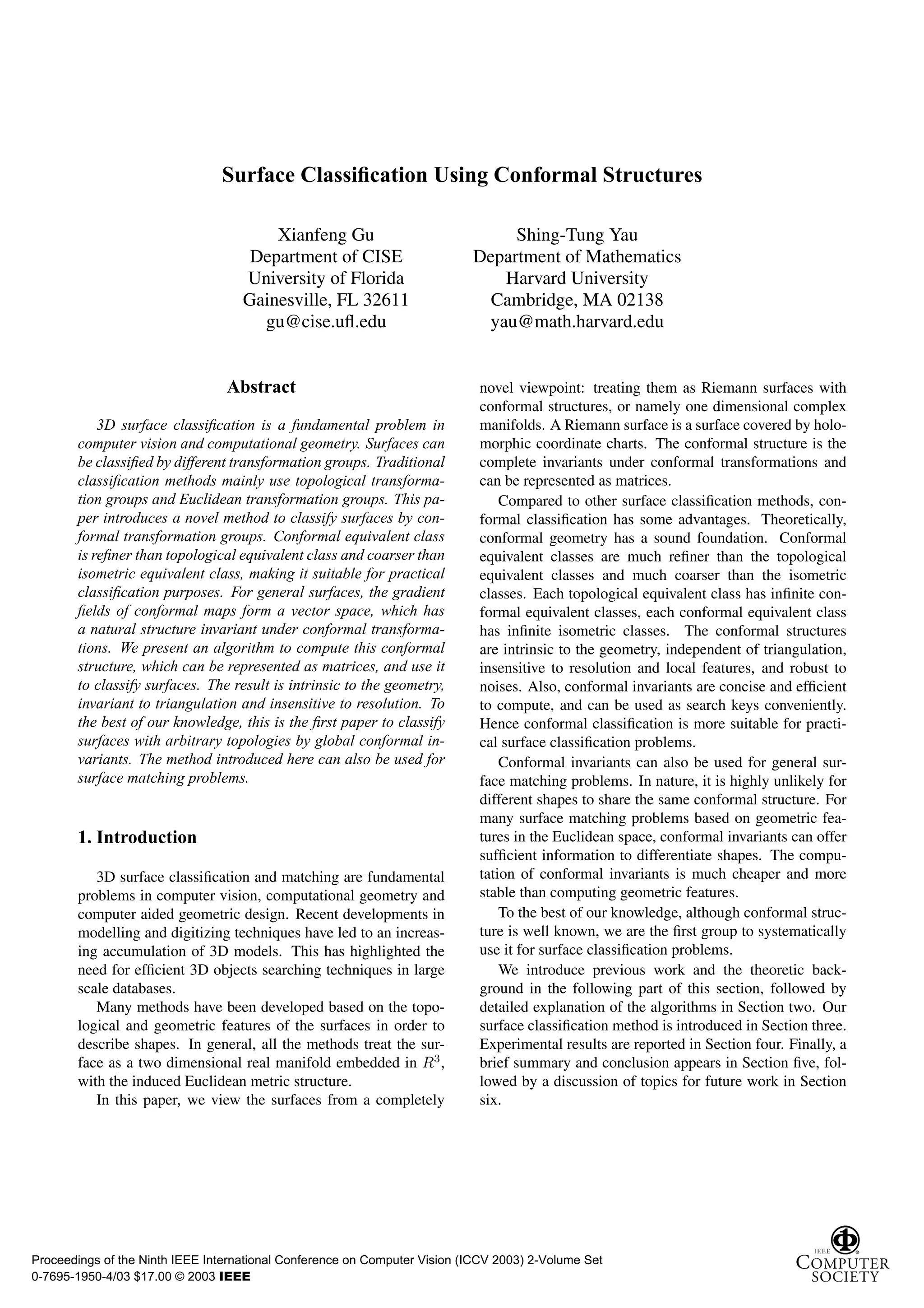 Surface Classification Using Conformal Structures Pdf