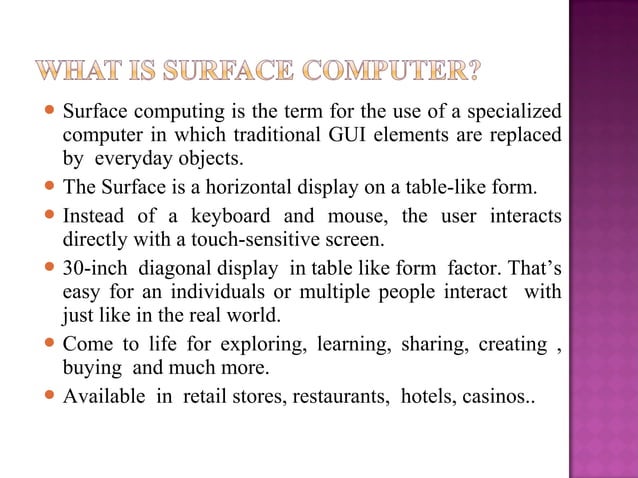 Surface computer ppt | PPT