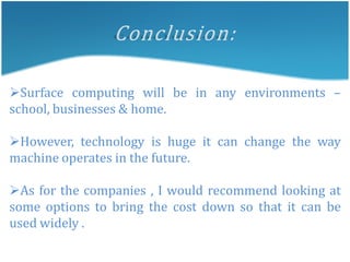 Surface computing,towards business technology | PDF