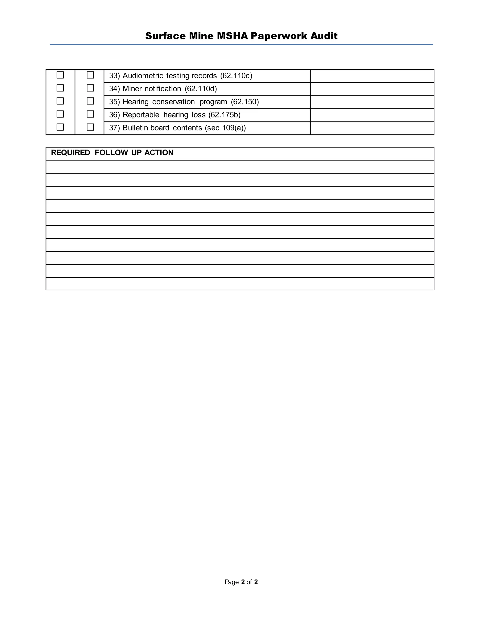 Surface mine paperwork audit template | DOCX