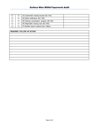 Surface mine paperwork audit template | DOCX