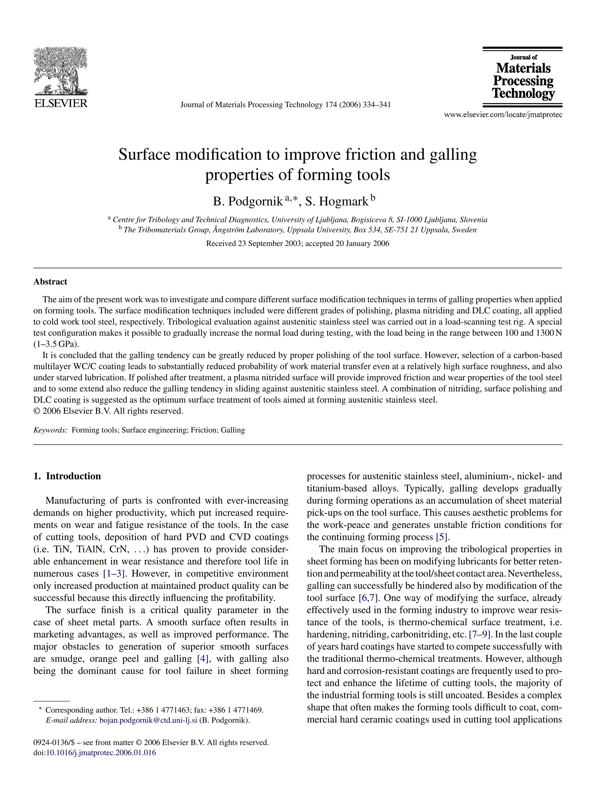 Surface modification to improve friction and galling | PDF