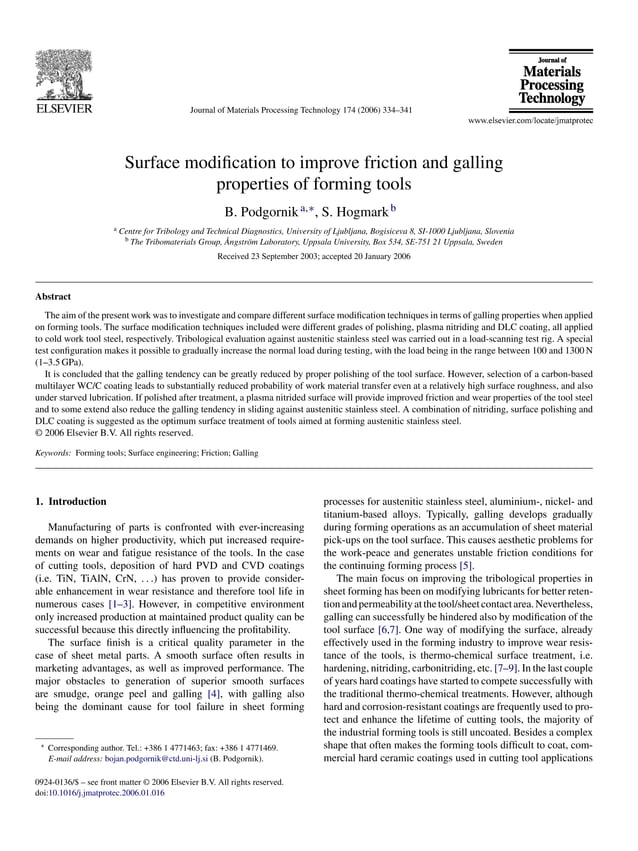 Surface modification to improve friction and galling | PDF