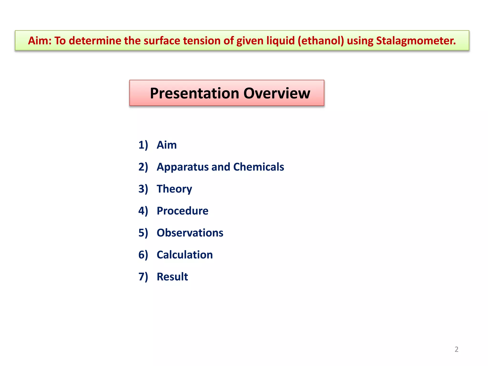 To determine the surface tension of given liquid using Stalagmometer. | PPTX