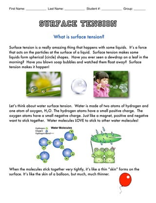 Surface tension lab 2012 | PDF
