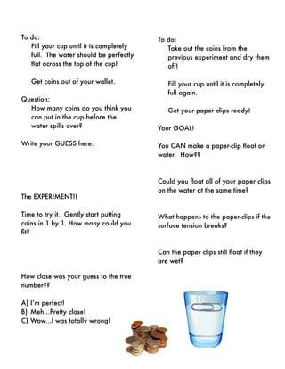 Surface tension lab 2012 | PDF