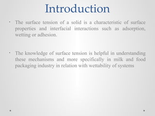 Surface tension LECTURE 4.pdf physical chemistry of milk | PDF