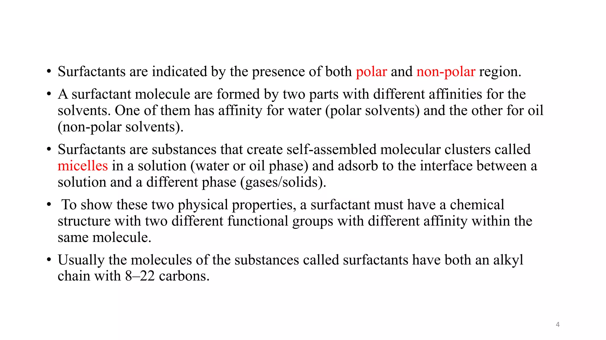 SURFACTANTS - Classification and applications | PPTX