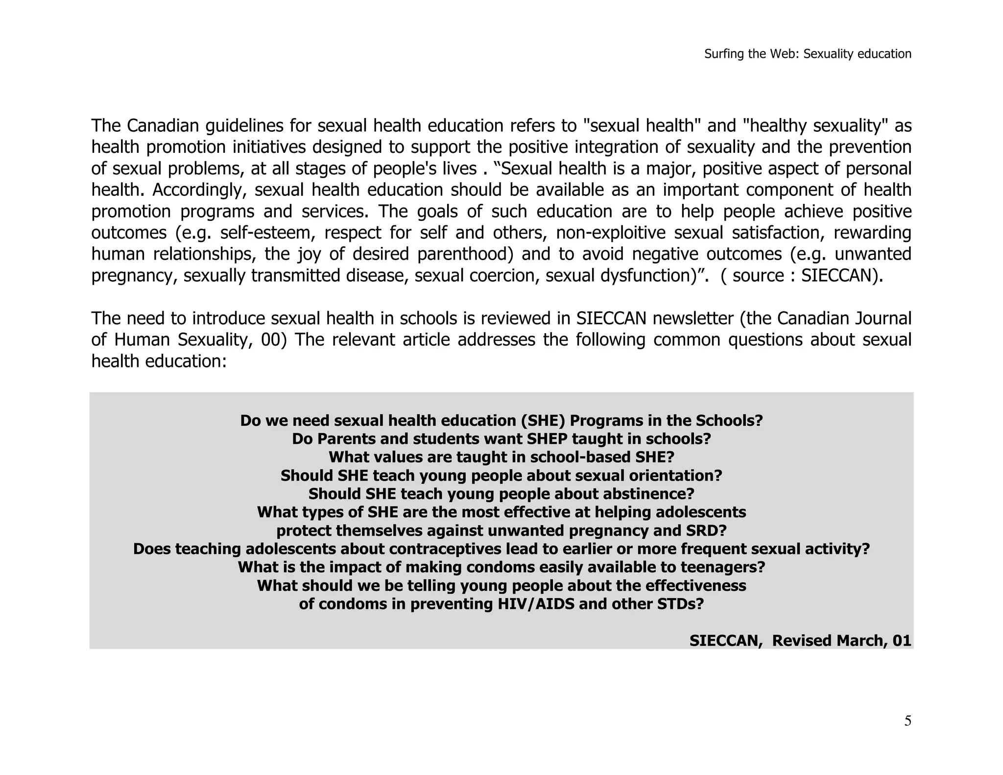 Surfing the web-Sexuality education 2001 | PDF | Sexual Conditions ...