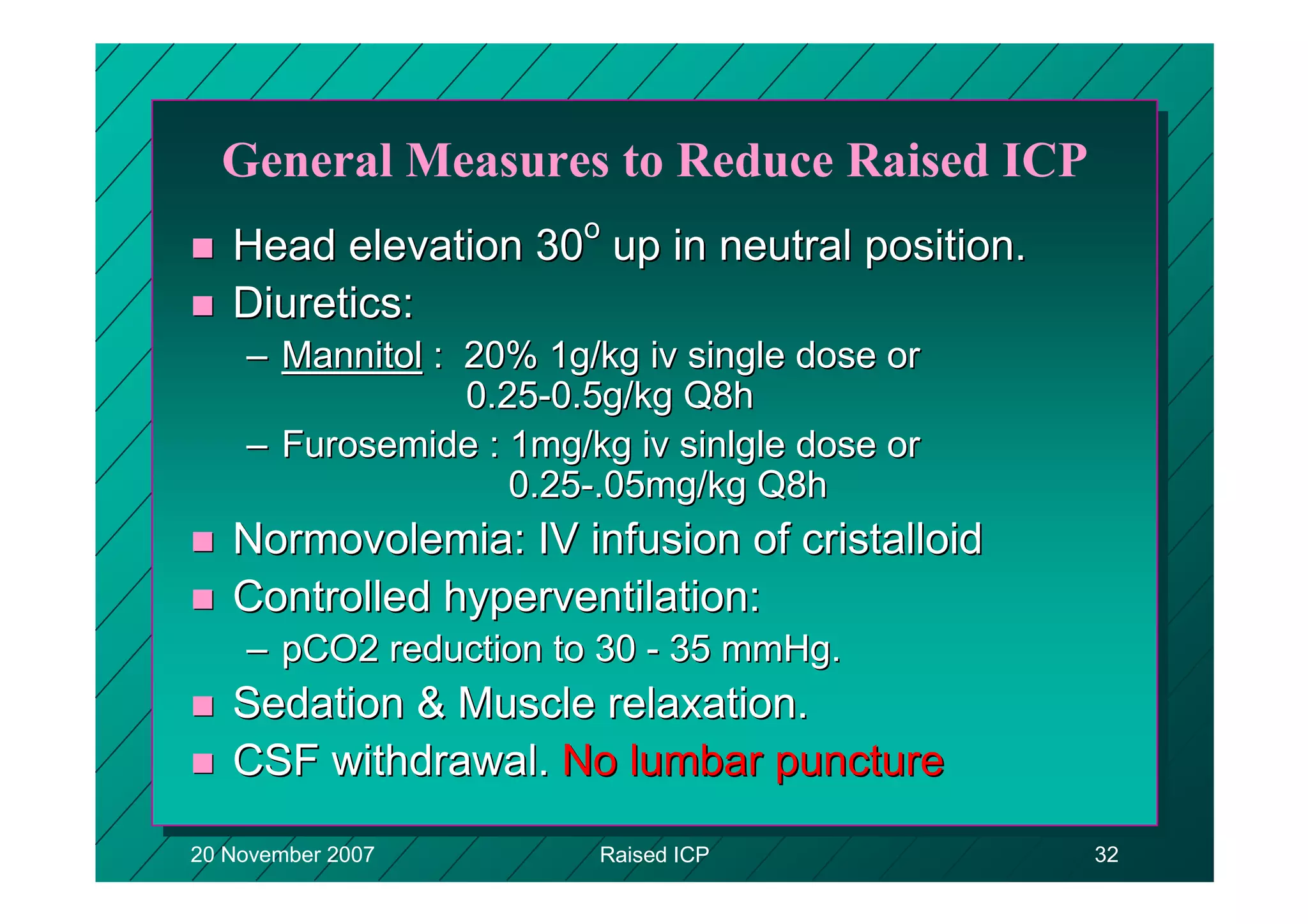 Surg351 presentation and management of raised intracranial pressure | PDF